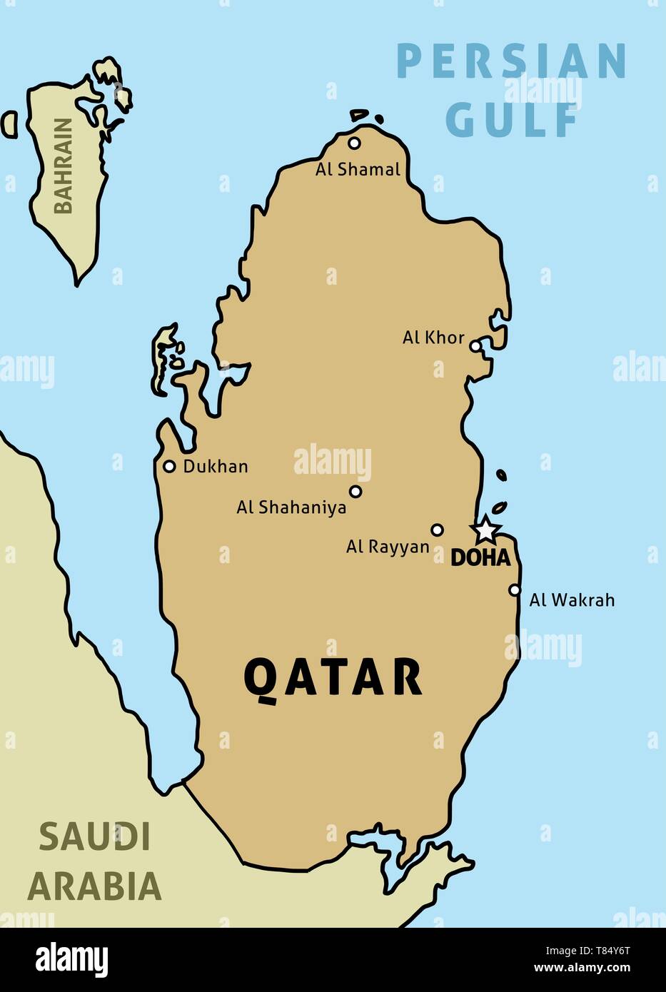 Mappa di Qatar. Profilo illustrazione mappa del paese con le principali ...