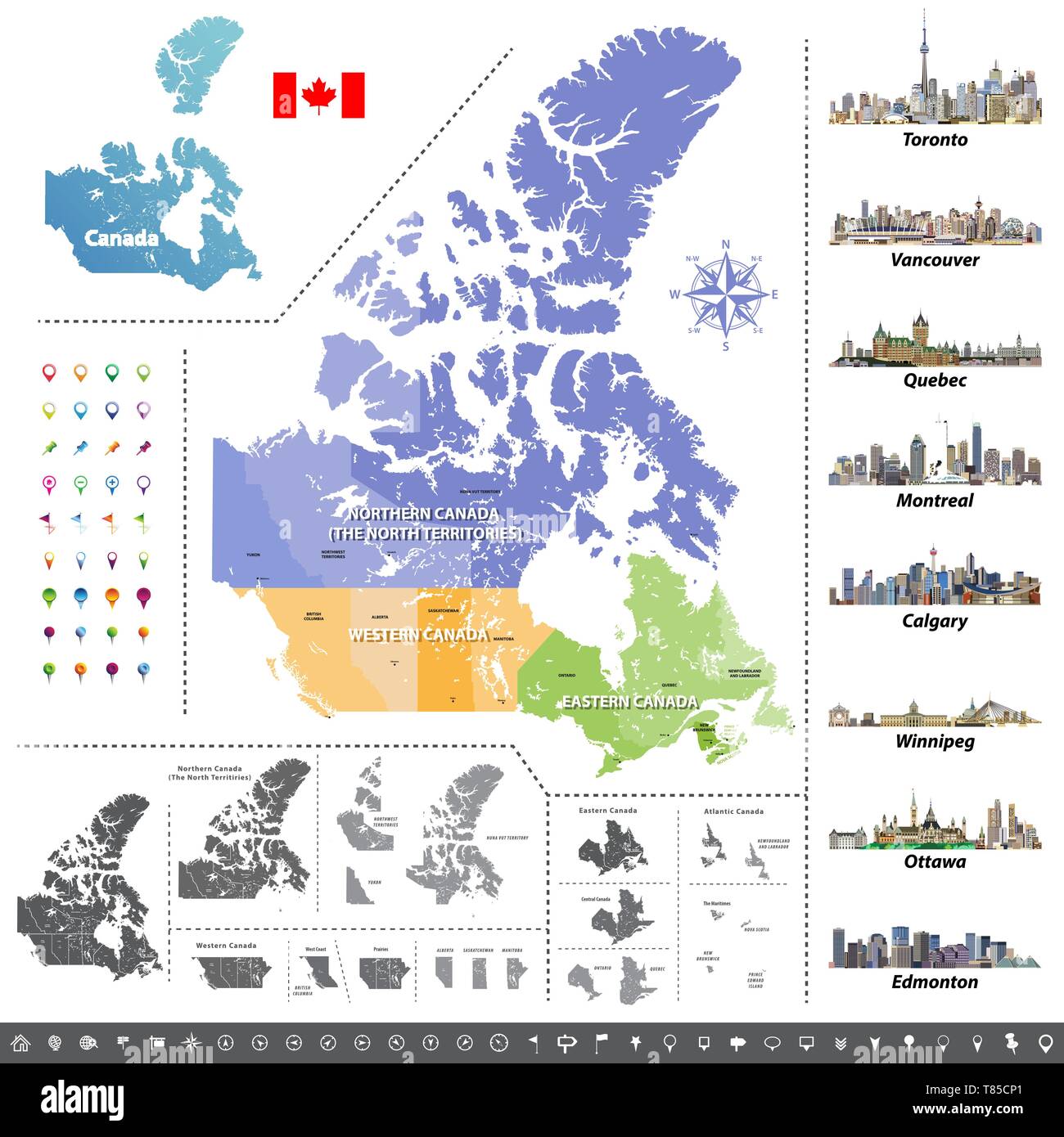 Le province canadesi e territori mappa colorata da regioni. Mappa ...