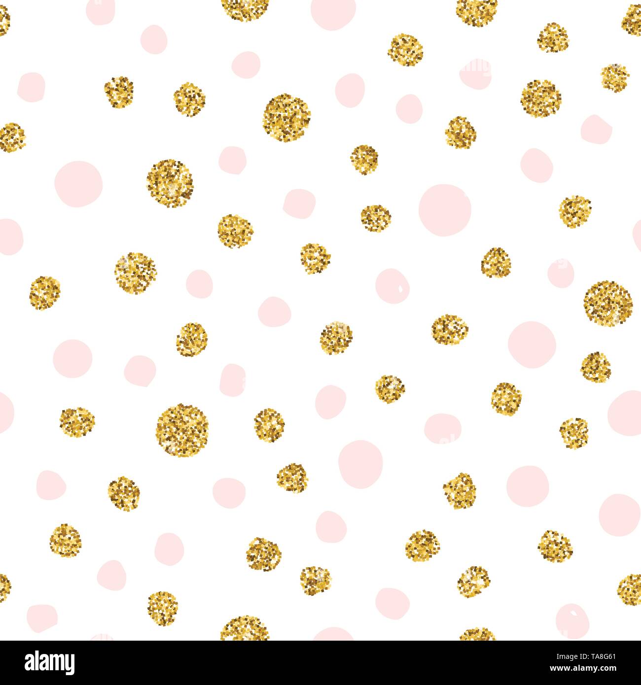 Oro e Rosa polka dot glitter seamless pattern. Vettore sfondo infinito ...