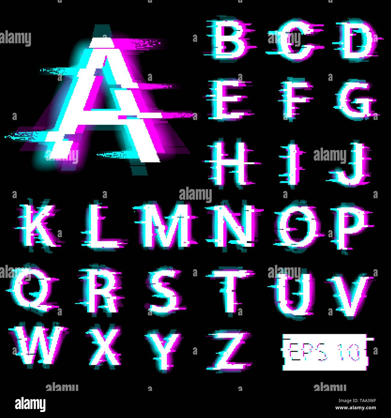 Glitch alfabeto inglese. Lettere distorta con rotte effetto pixel ...