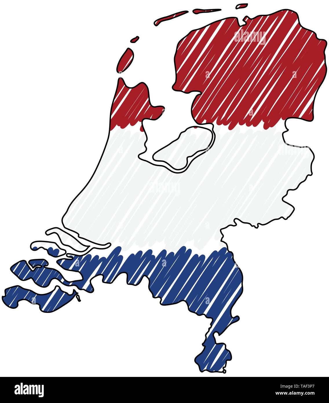 Paesi Bassi mappa disegnata a mano sketch. Concetto di vettore ...