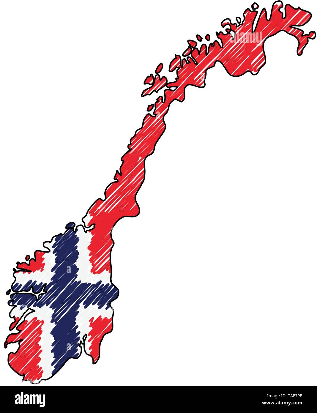 Norvegia mappa disegnata a mano sketch. Concetto di vettore ...