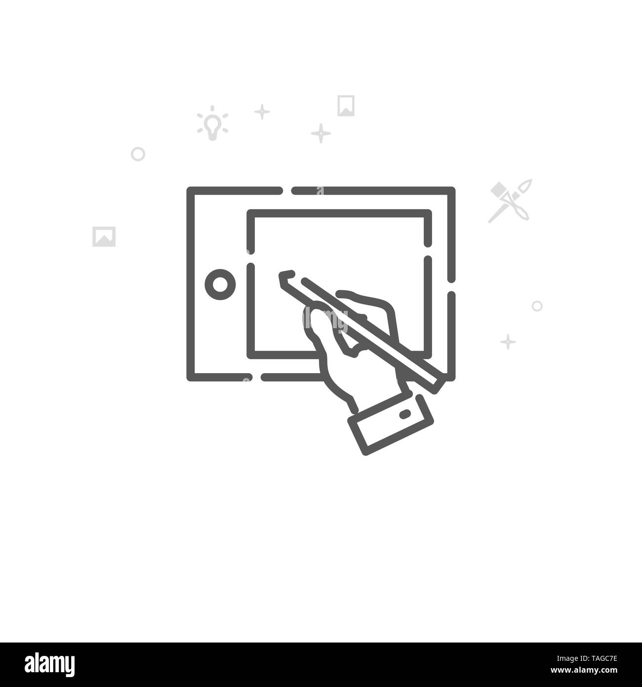 Mano umana disegno sulla tavoletta grafica Icona linea. Arte, Design e ...
