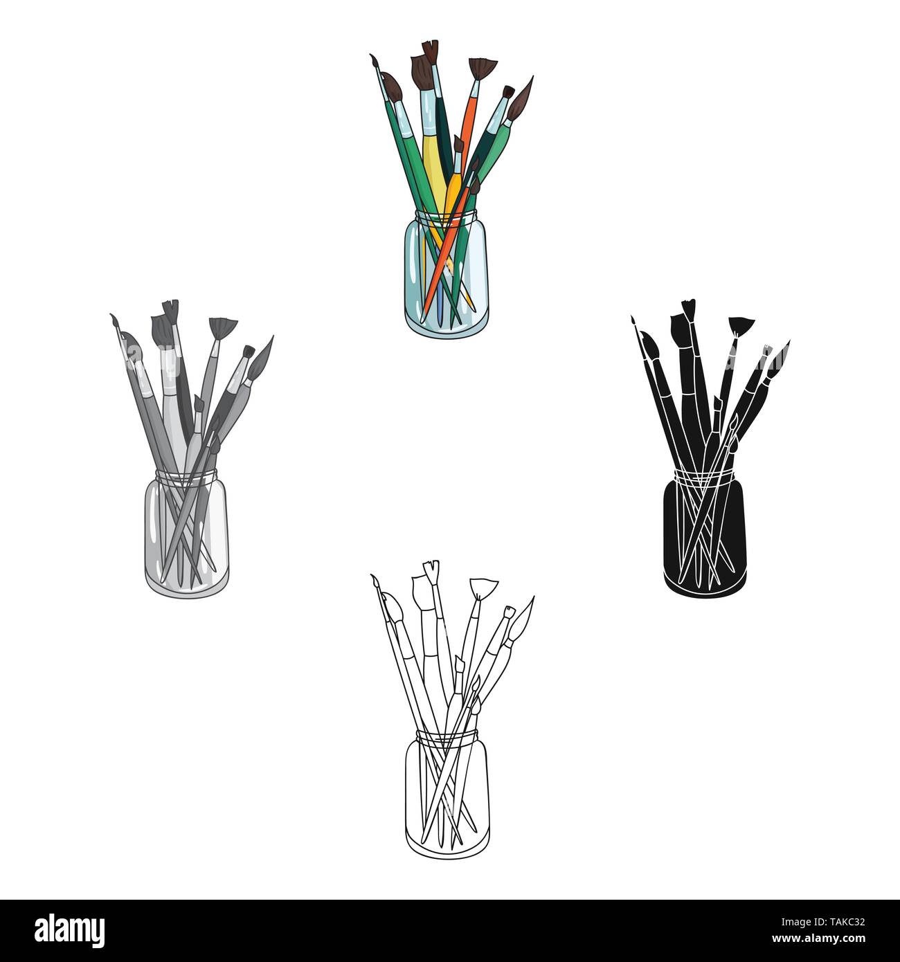 Pennelli per verniciatura nell'icona jar in cartoon,nero stile isolato ...