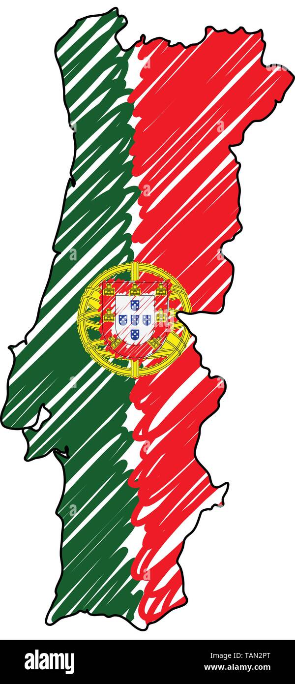 Il Portogallo mappa disegnata a mano sketch. Concetto di vettore ...