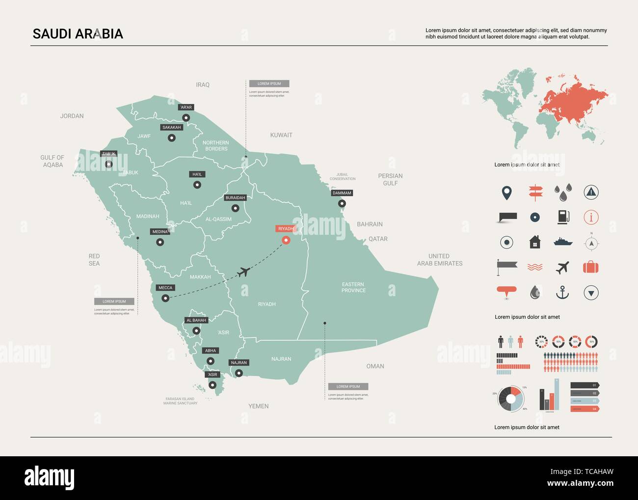 Mappa vettoriale di Arabia Saudita. Mappa del paese con la divisione ...