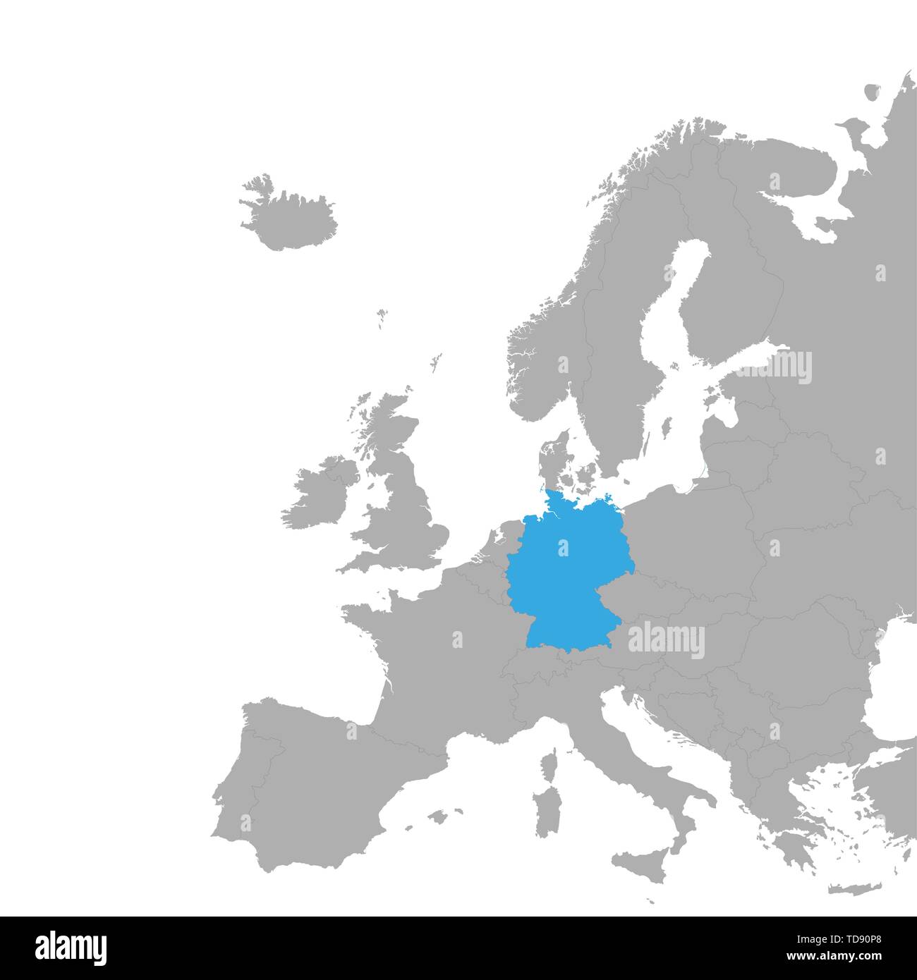 La mappa della Germania è evidenziata in blu sulla mappa dell'Europa ...