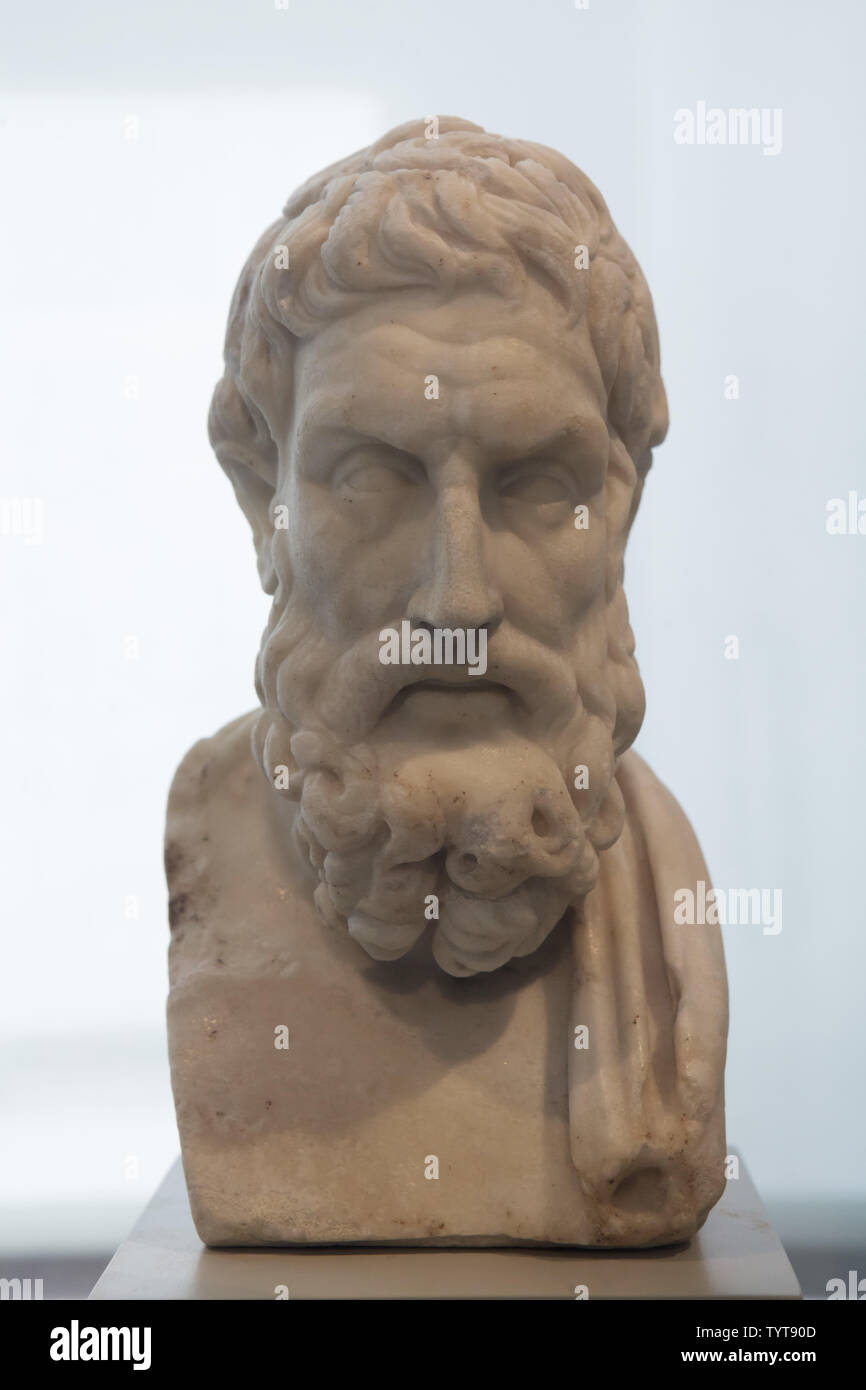 Filosofo greco Epicuro (341-270 a.C.). Marmi romani dopo la copia di un ...