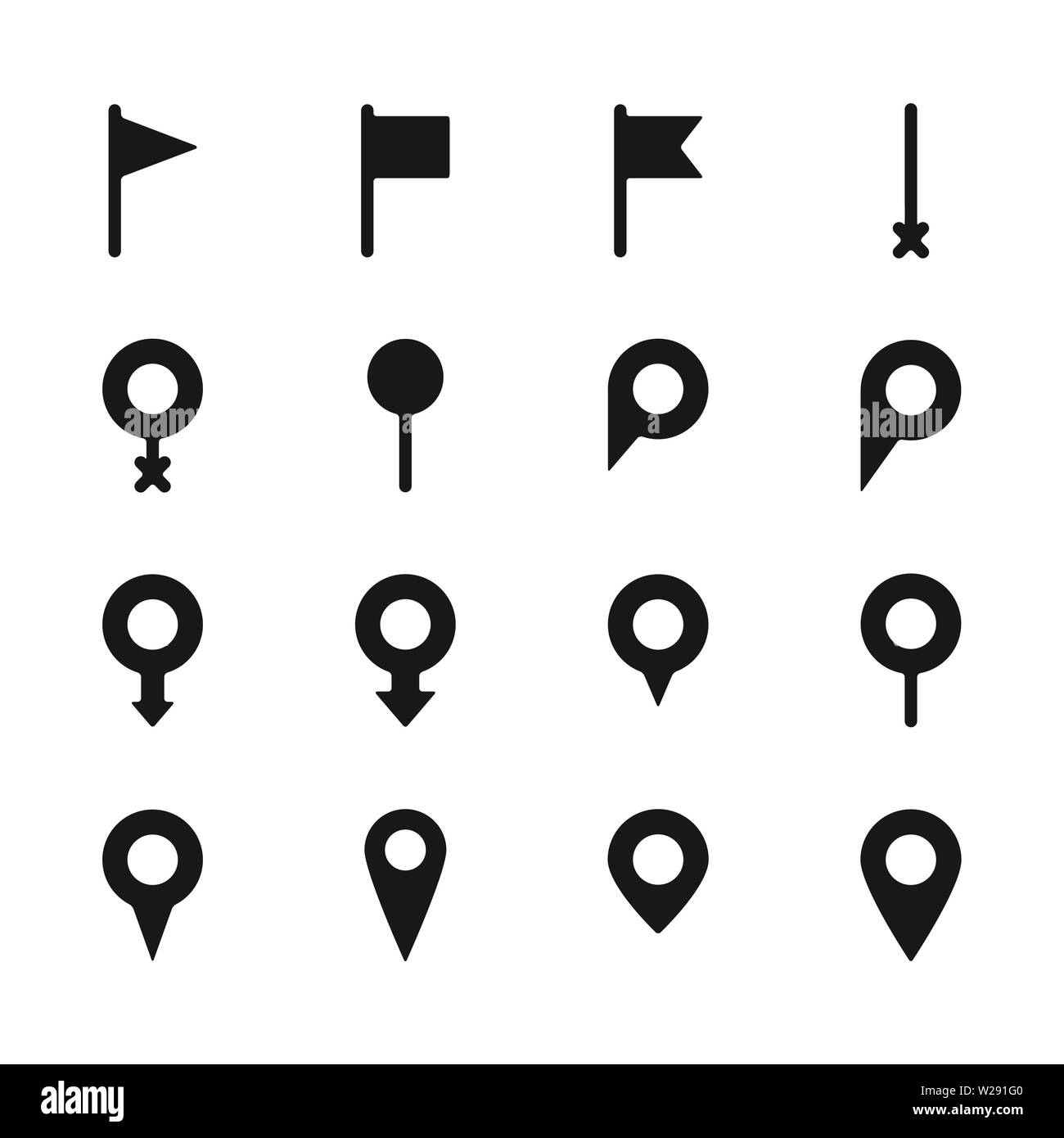 Insieme di diverse location mark simboli. Puntatore Mappa, posizione ...