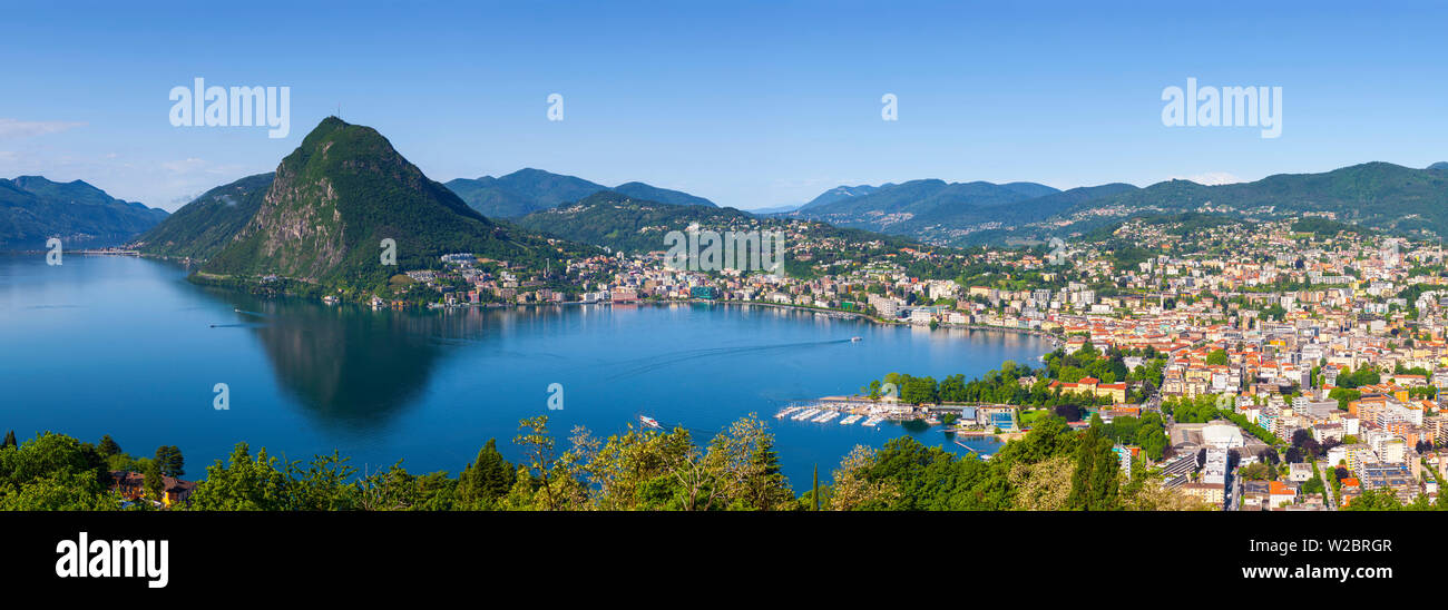 Vista in elevazione sopra Lugano dal Monte Bre, Lugano, Lago di Lugano ...