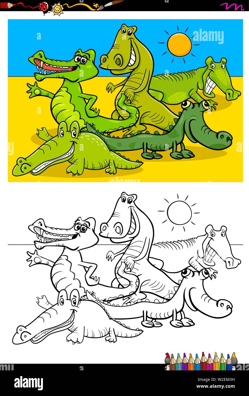 Cartoon illustrazione dei coccodrilli divertenti personaggi animali ...