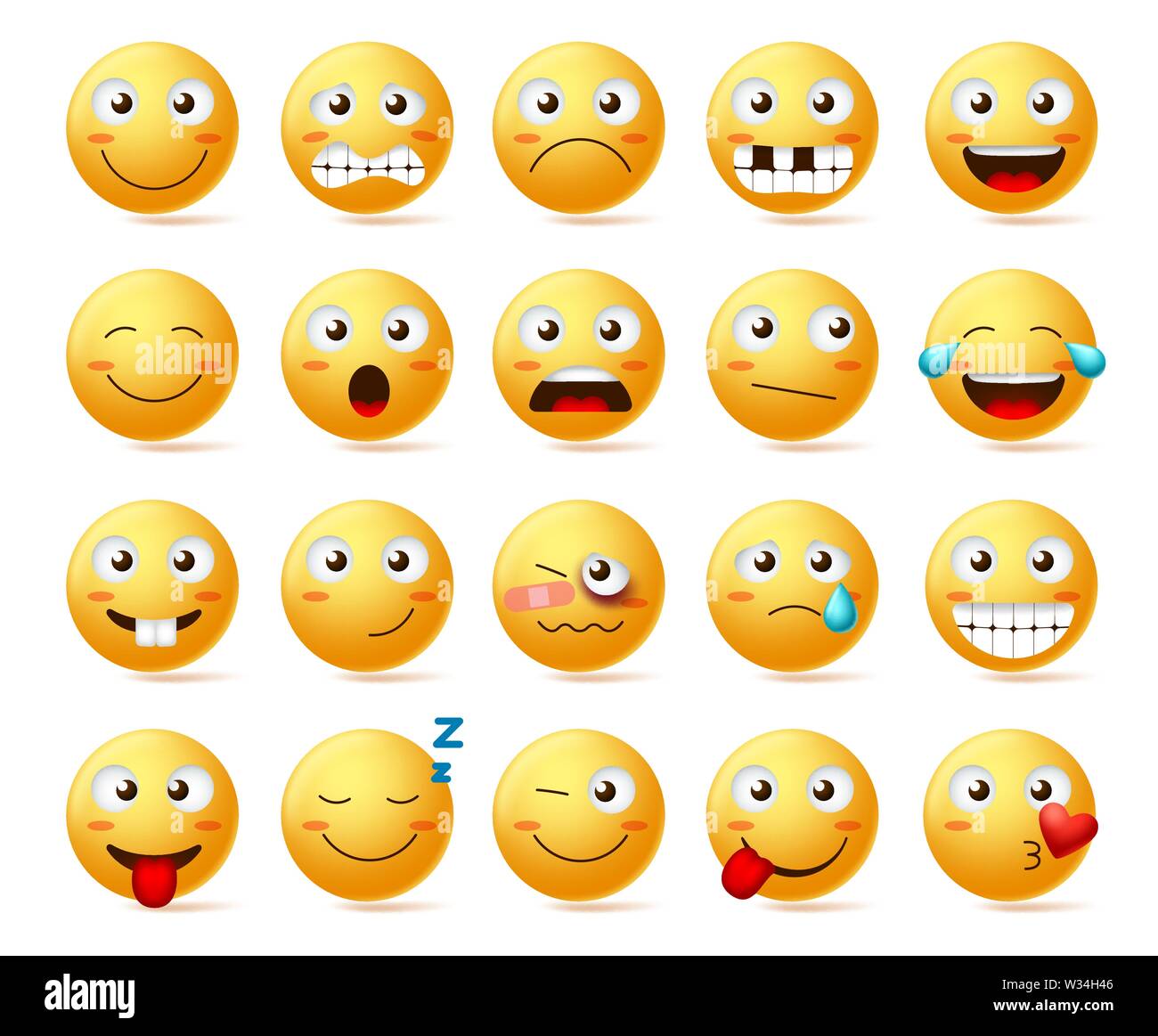 Vettore di smileys set. Smiley face o emoticon giallo con varie ...