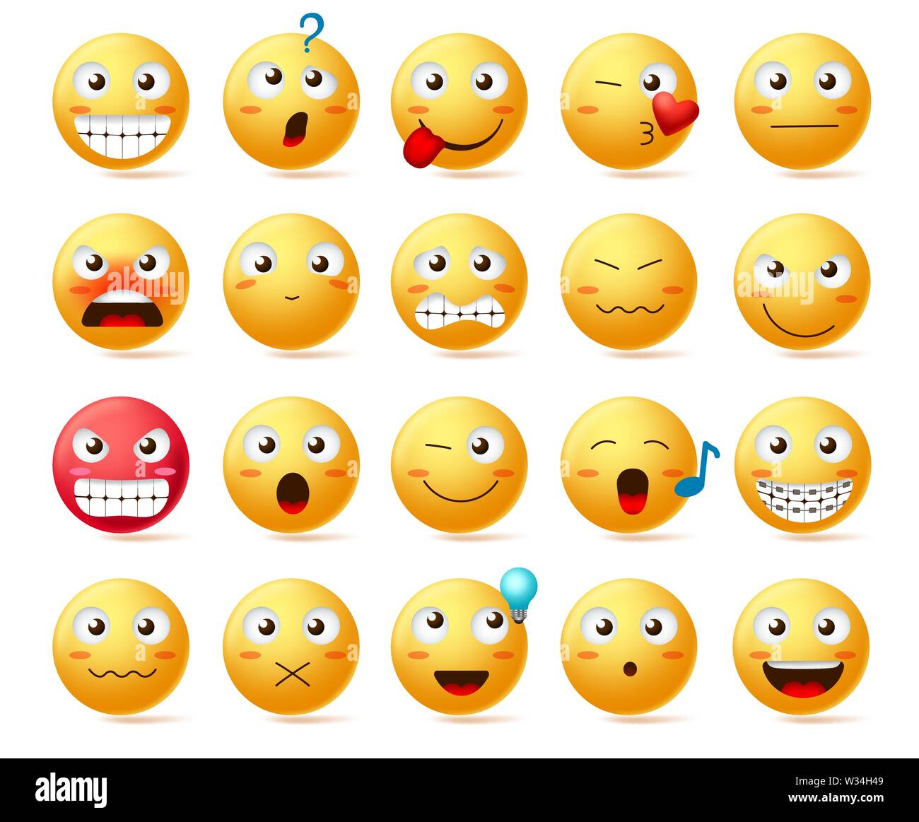Gli Emoji vector icon set. Smiley face o emoticon giallo con varie ...