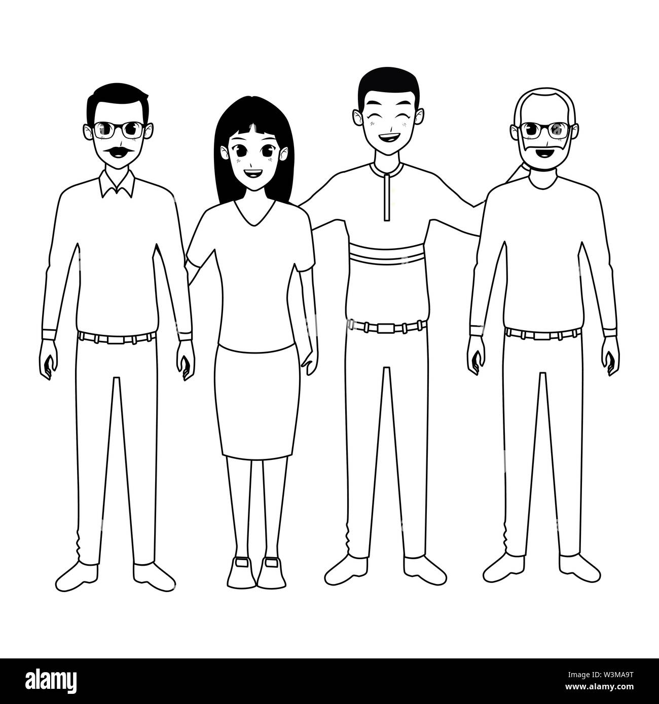 La famiglia vecchi padri adultt con la figlia e il figlio afro cartoon ...