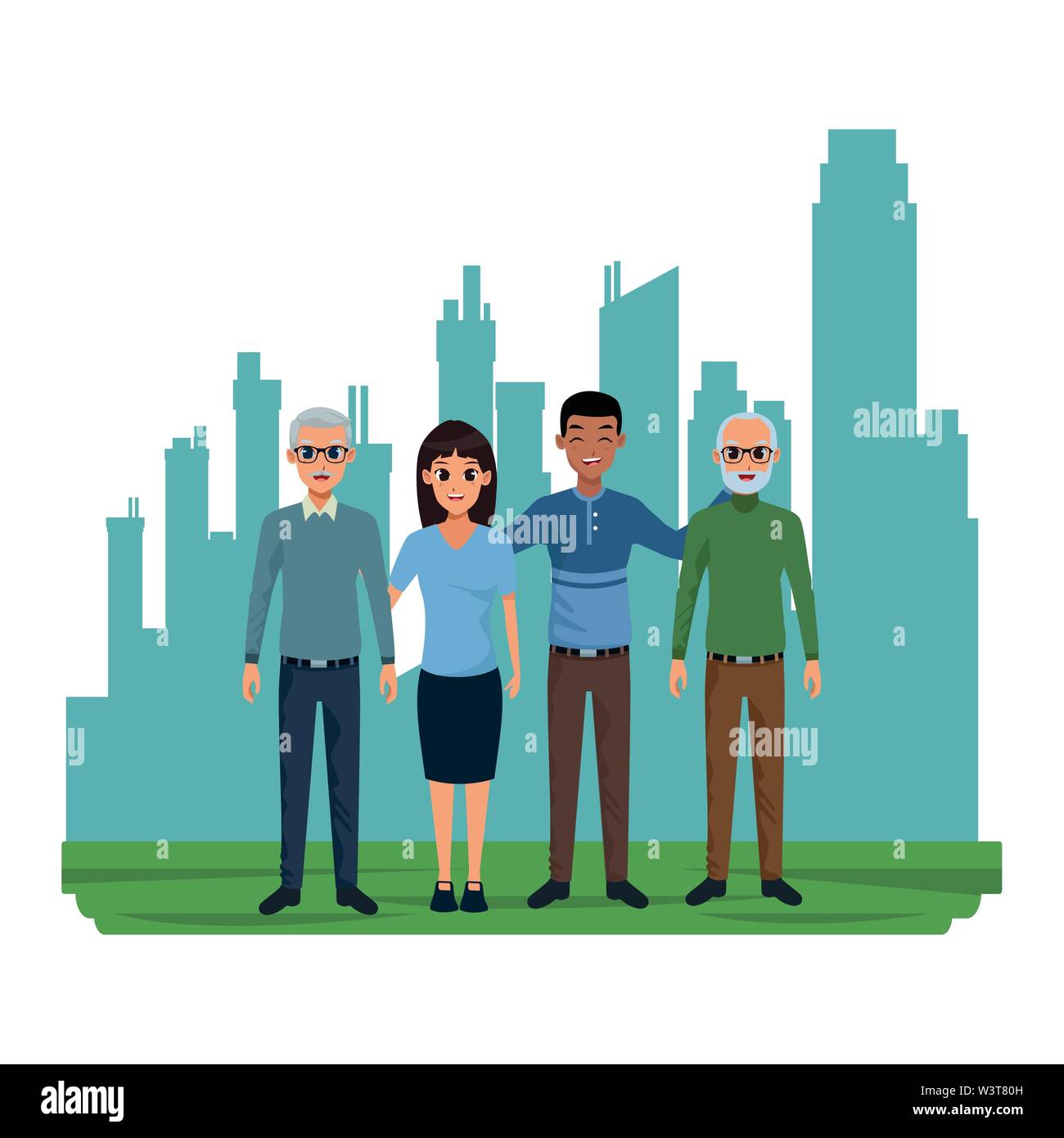 La famiglia vecchi padri adultt con la figlia e il figlio afro cartoon ...