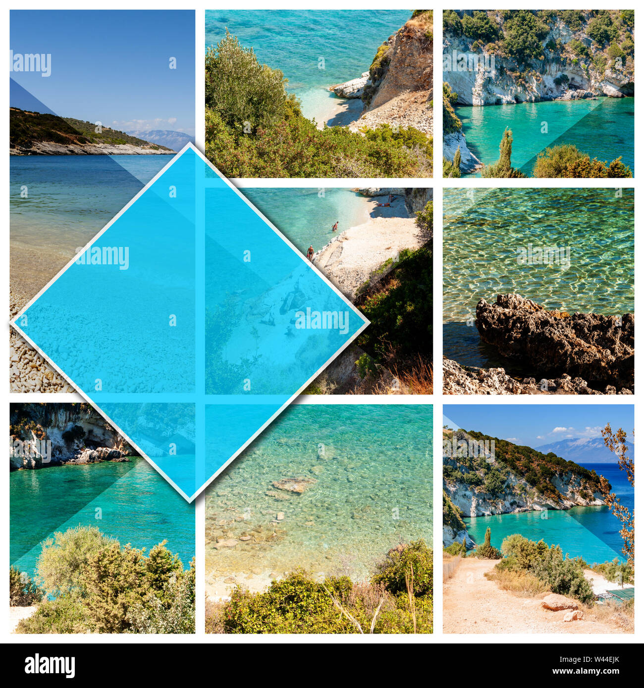Collage di foto isola di Zante - Grecia, in 1:1 formato. Una perla del ...