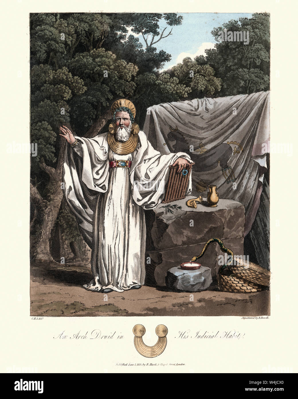 Vintage incisione dei druidi, Archdruid nella sua abitudine giudiziaria ...