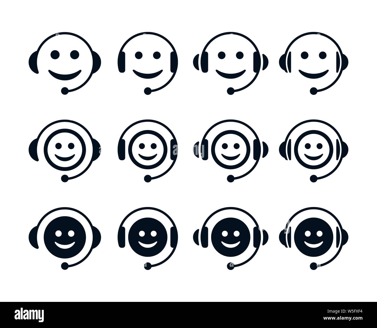Simboli di Emoticon su sfondo bianco. Call center icone piana Immagine ...