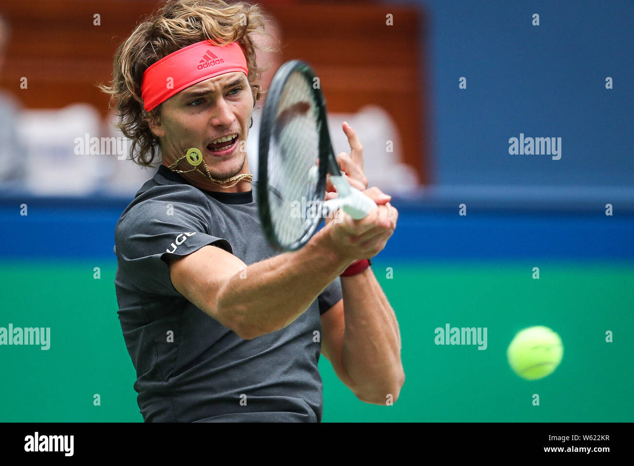 Alexander Zverev della Germania restituisce un colpo a Nikoloz ...