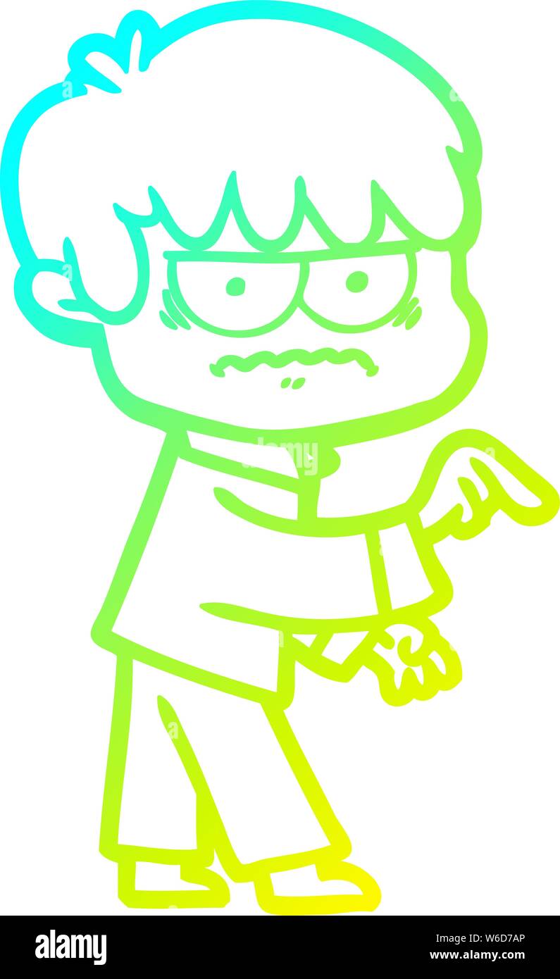 Gradiente a freddo la linea di disegno di un fastidio cartoon boy ...