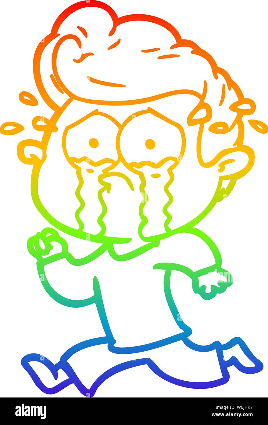 Rainbow linea di sfumatura di disegno di un cartone animato di piangere uomo che corre Immagine ...