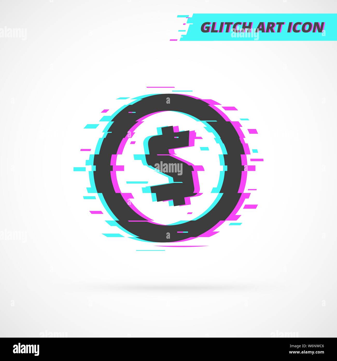 Appartamento Glitch Dollar Coin Icona isolato. Denaro coin silhouette ...