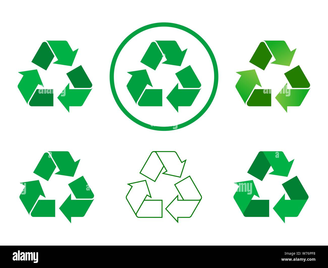Segno di riciclo impostato su sfondo bianco. Verdi diversi icona di ...