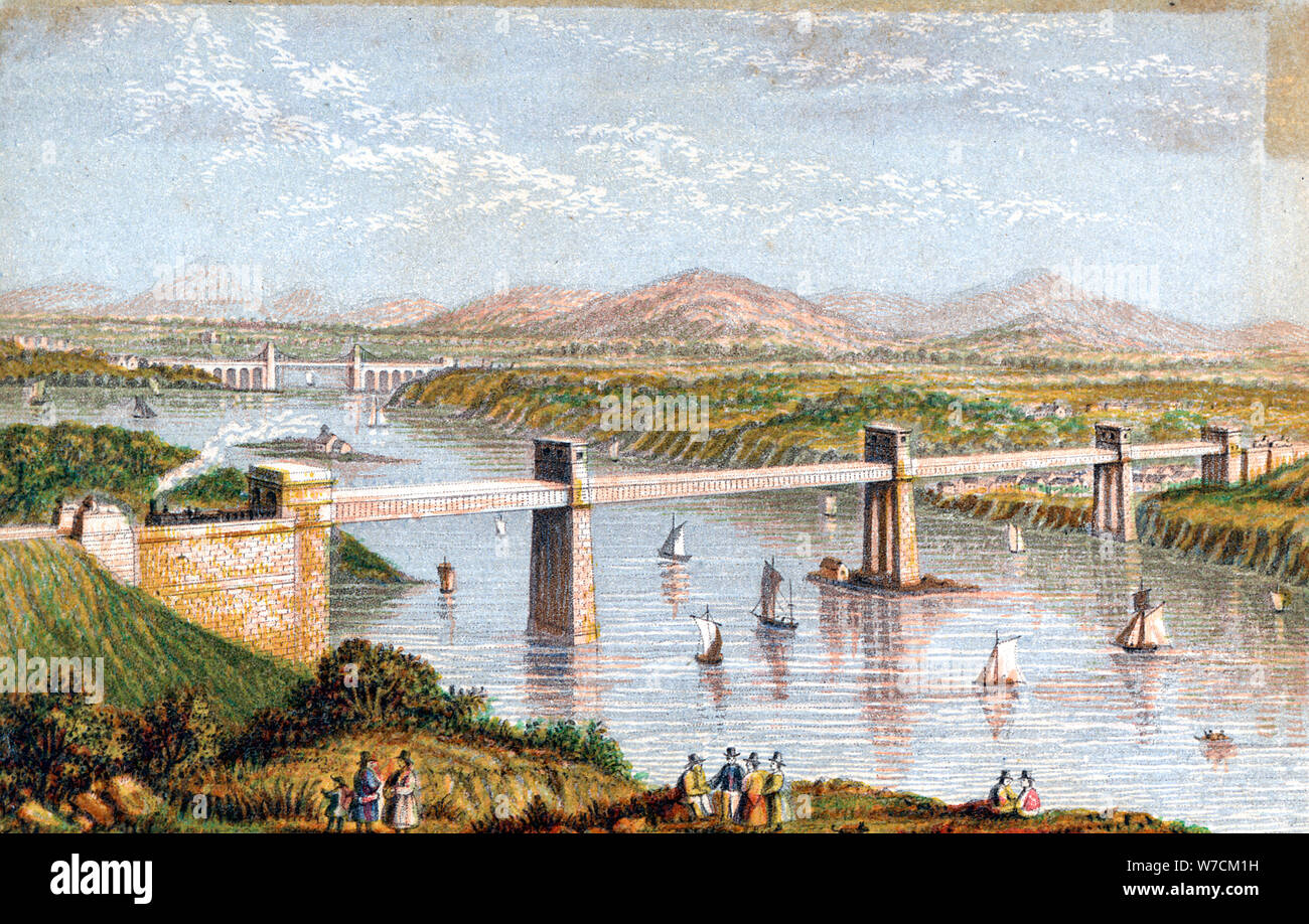 Ponte tubolare britannico su stretto di menai immagini e fotografie ...