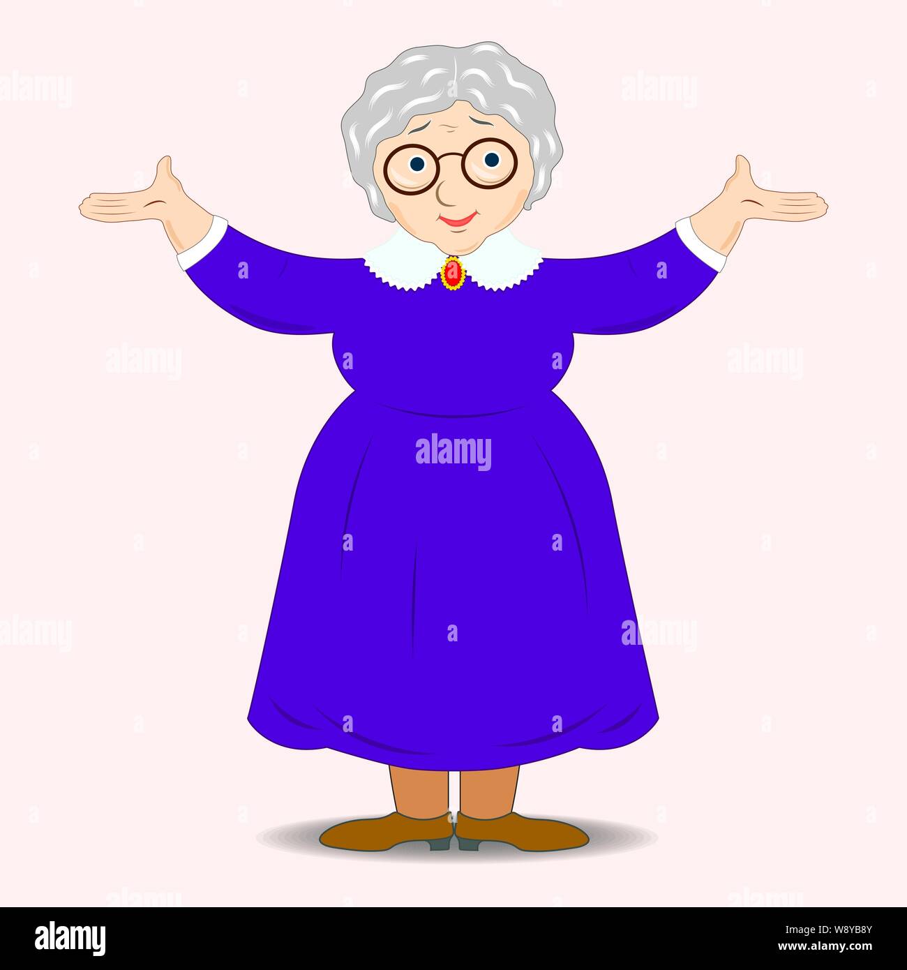 Un disegno piatto di una nonna sorridente. Cute Granny con bicchieri ...