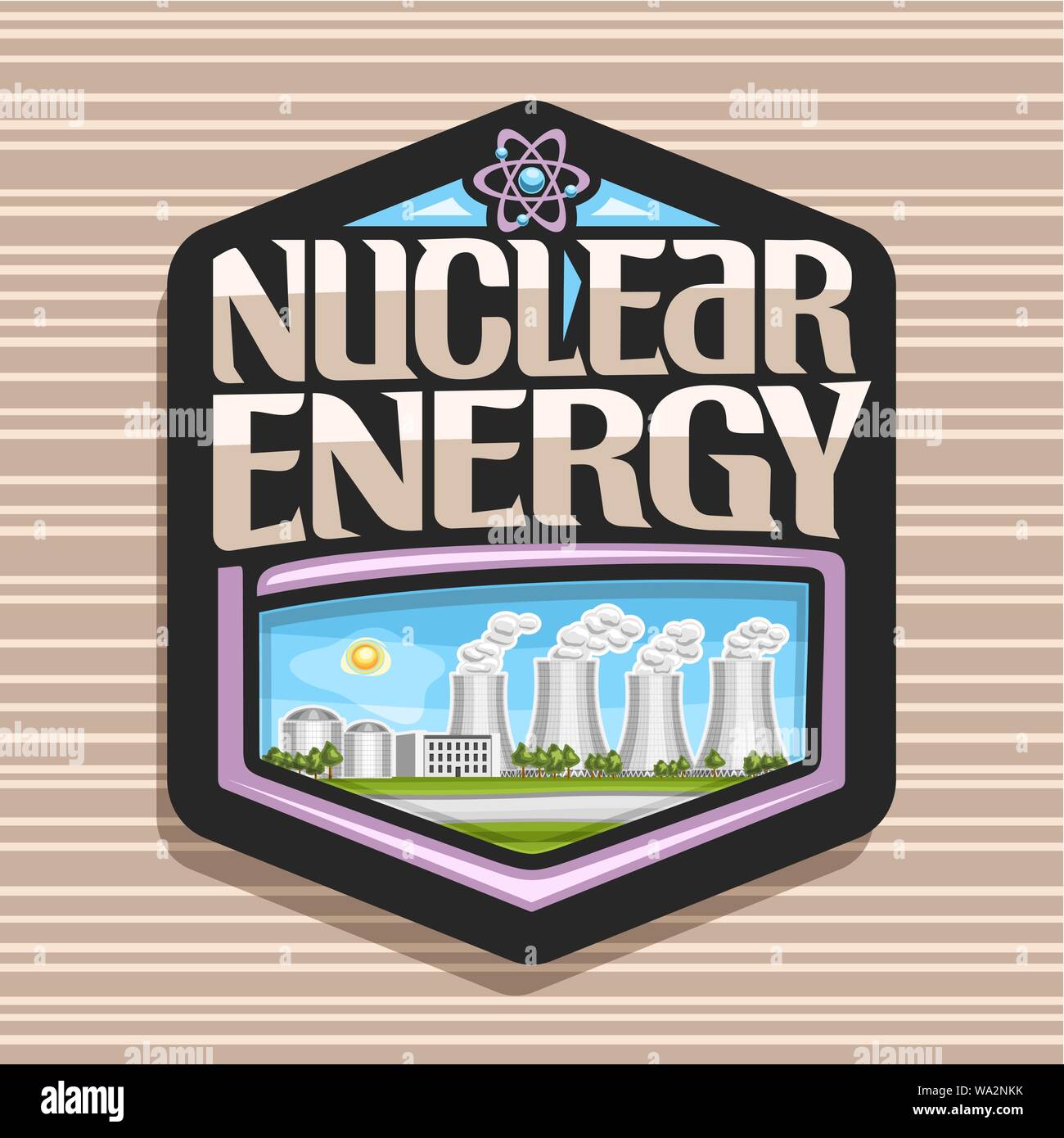Il logo del vettore per l'energia nucleare, scuro adesivo esagonale con ...