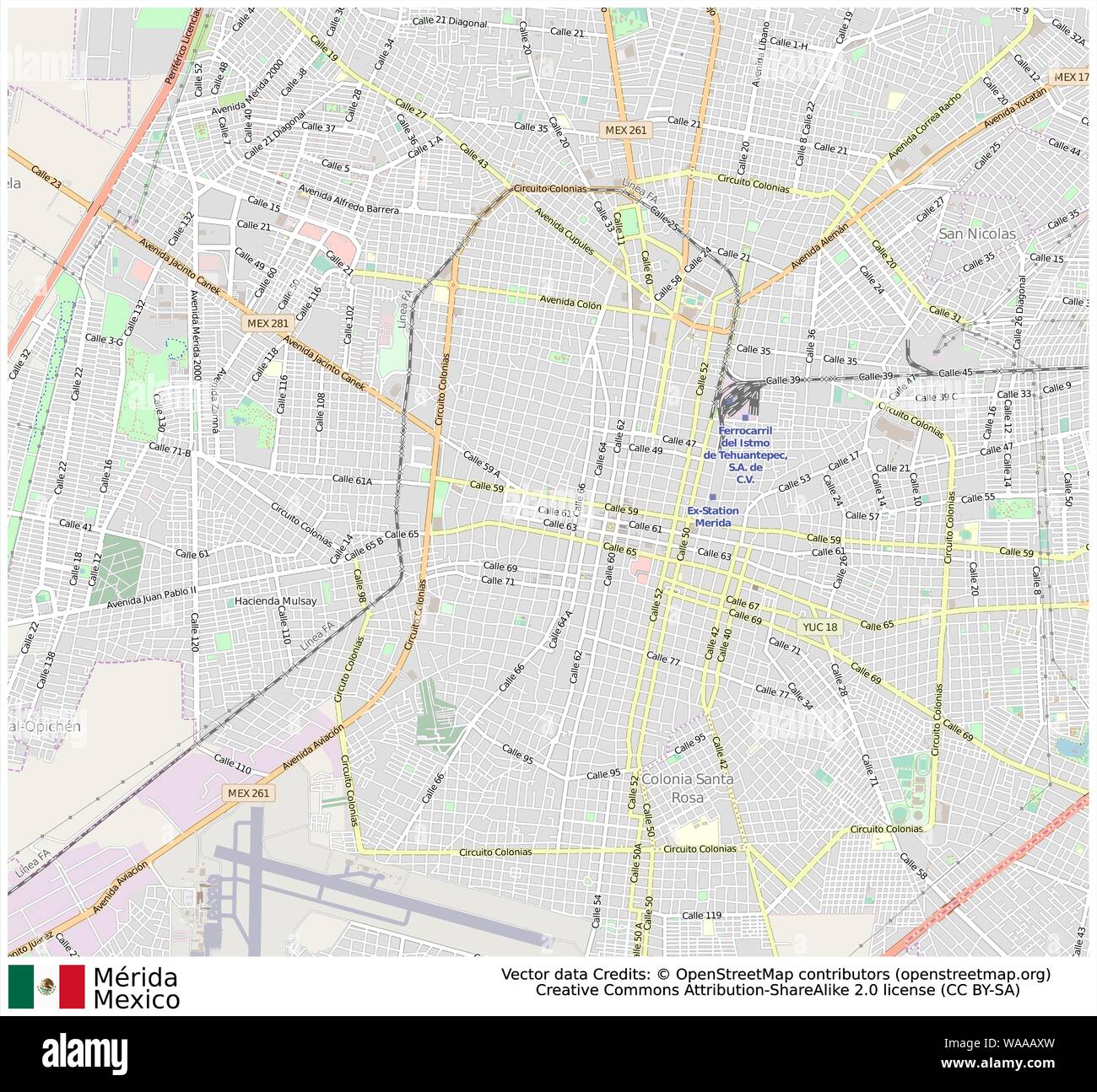 Mappa Di Merida Messico Immagini Vettoriali Stock - Alamy