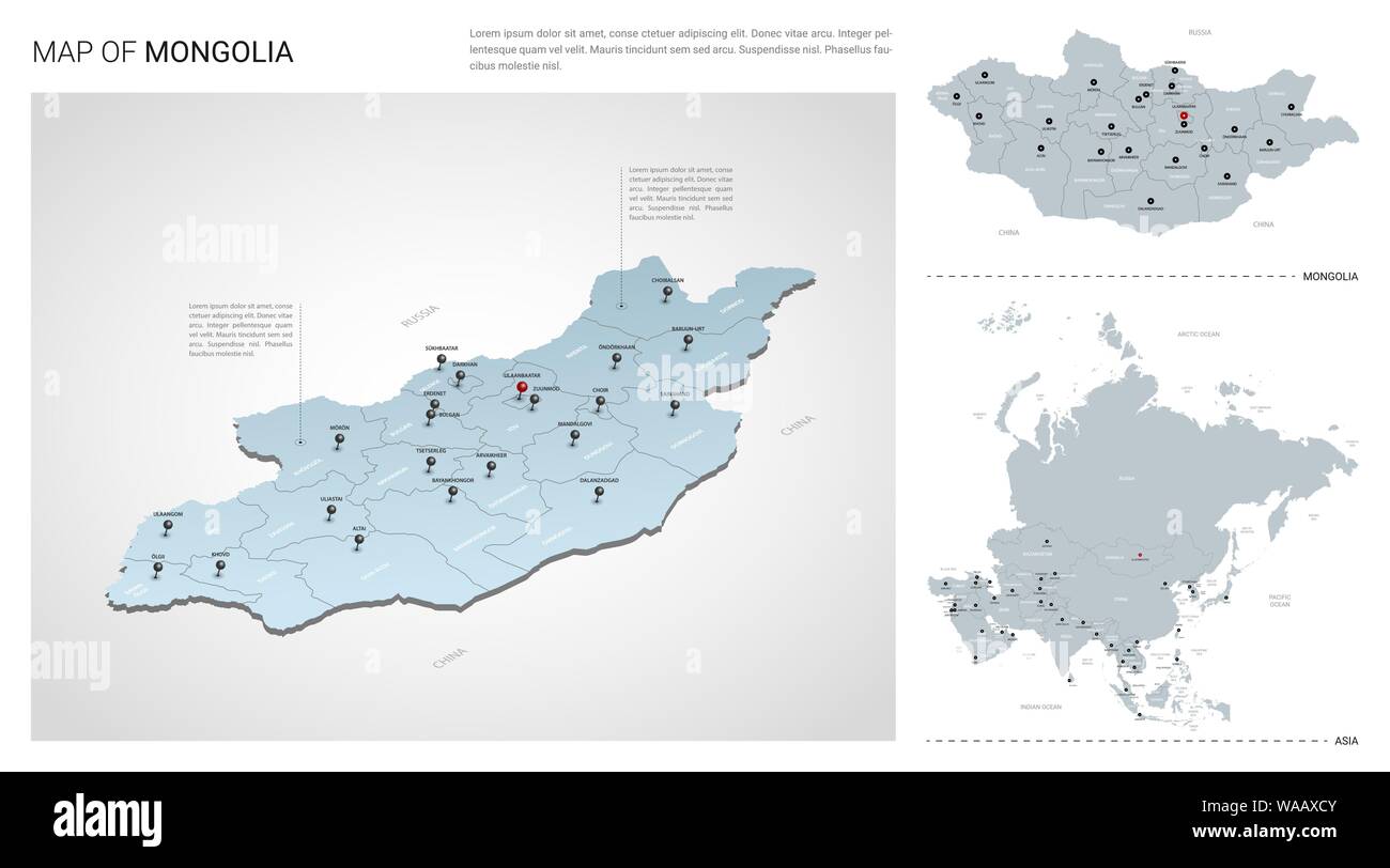 Set di vettore della Mongolia paese. Vista isometrica mappa in 3d ...
