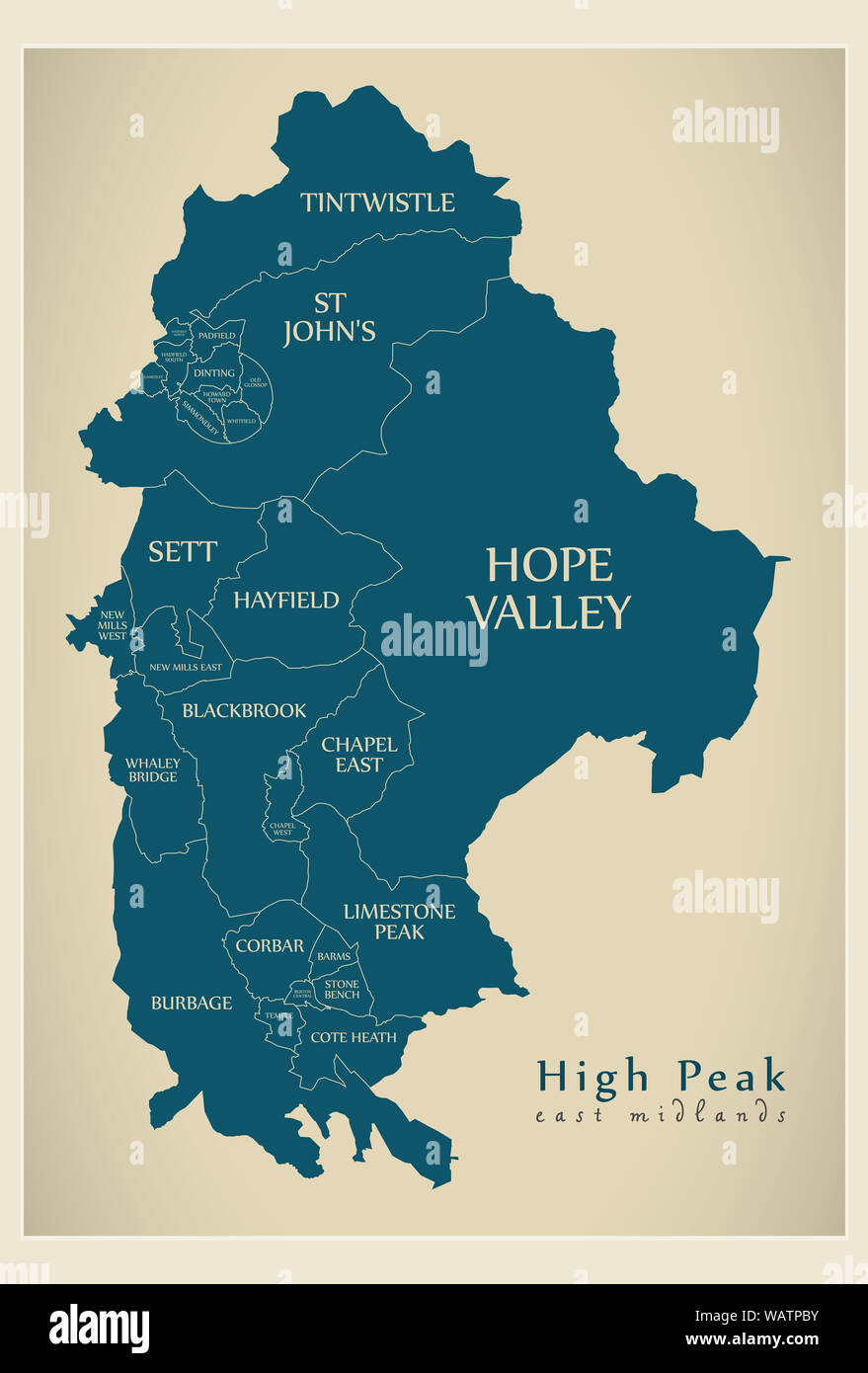 Mappa di reparti di High Peak District in East Midlands England Regno ...