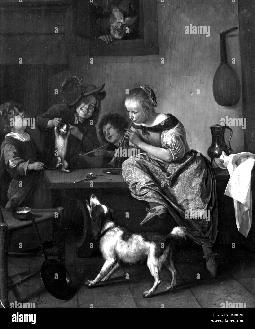 Il gatto lezioni di ballo, 1674, da Jan Steen (1625-1679), Olandese era ...