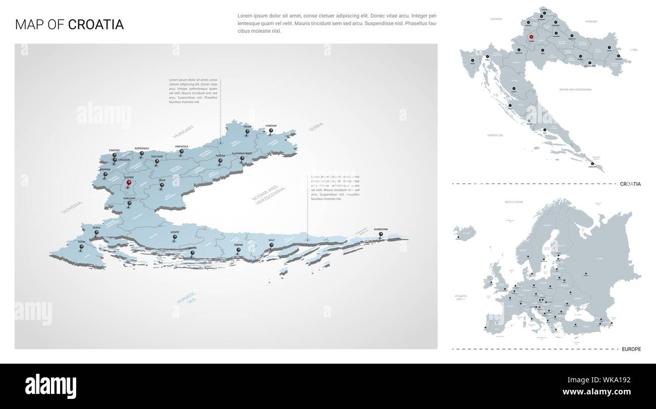 Set di vettore di Croazia paese. Vista isometrica mappa in 3d, Croazia ...
