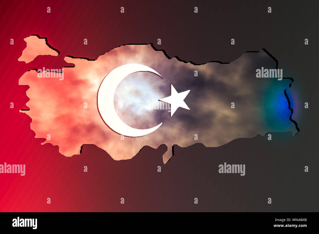 Bandiera turca simboli stella bianca e la luna in turco mappa Foto ...